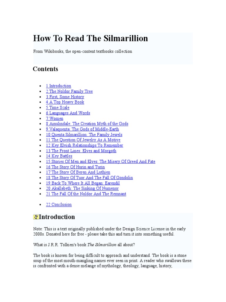 How To Read The Silmarillion | PDF | The Lord Of The Rings | Creation Myths