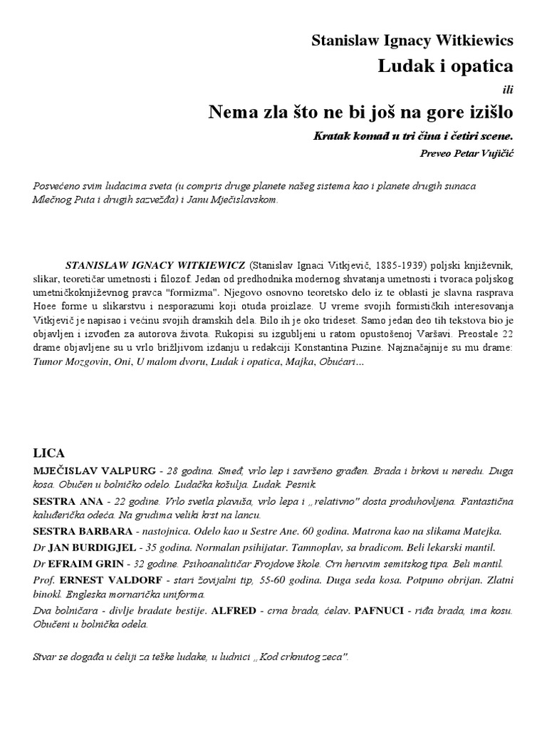Stanislaw Ignacy Witkiewics - Ludak I Opatica | PDF