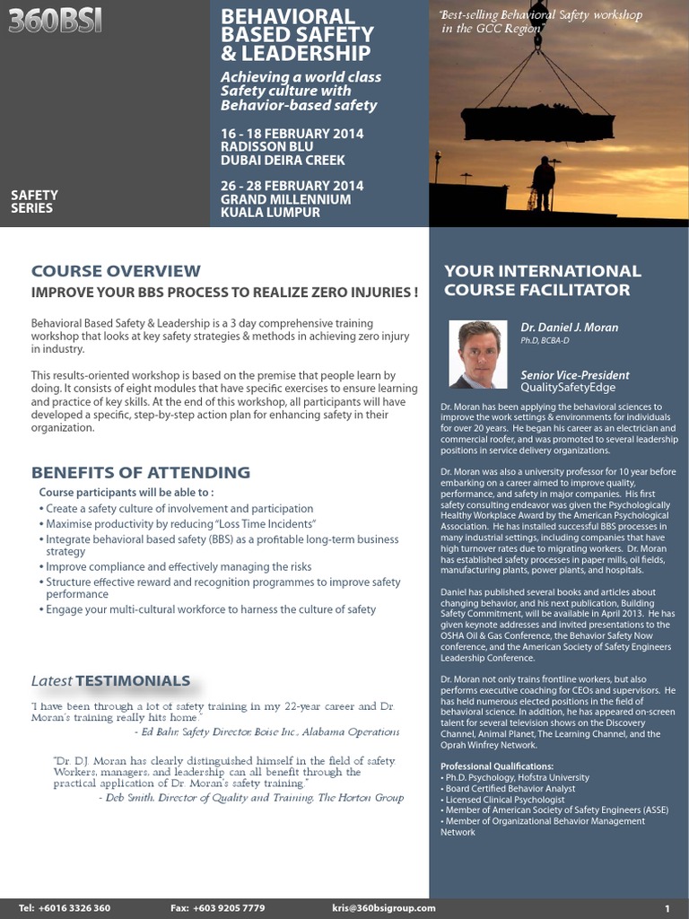 Course Overview: Achieving A World Class Safety Culture With Behavior ...