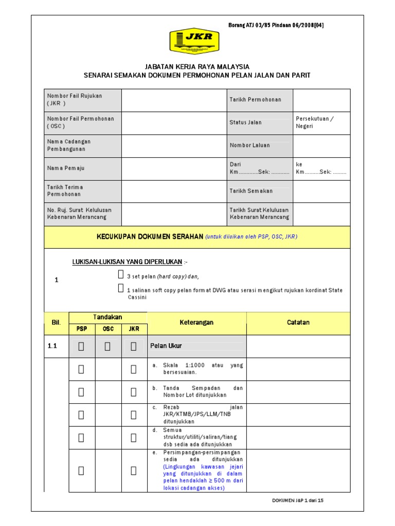 Senarai Semak Permohonan Jalan & Parit JKR | PDF