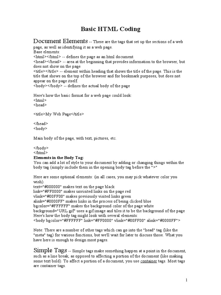 Basic HTML Elements | PDF | Html Element | Html