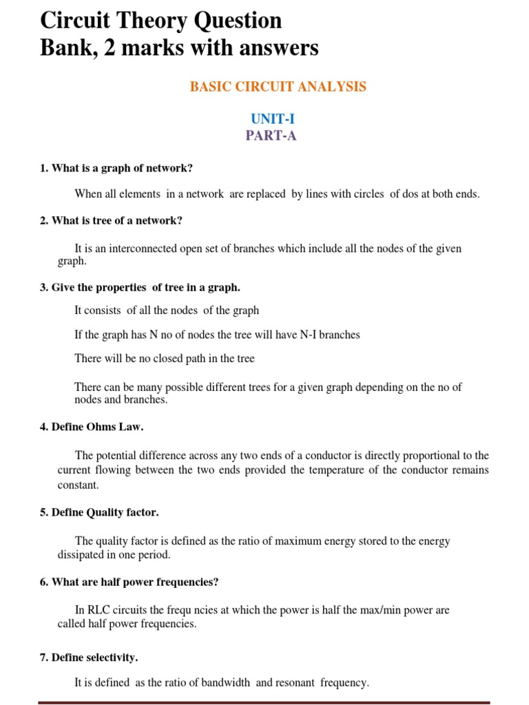 Circuit Theory Question Bank | PDF | Inductor | Series And Parallel ...