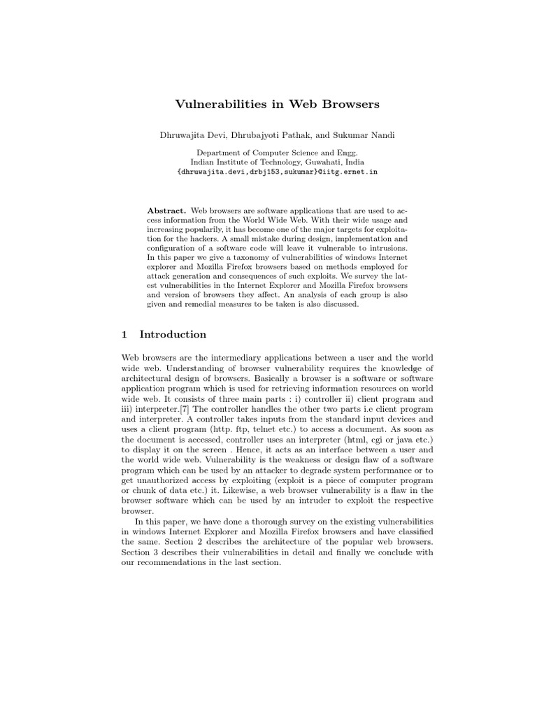 Taxonomy and Analysis of Vulnerabilities in Popular Web Browsers ...