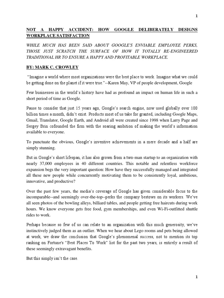 Case Study of Google | PDF | Google | Employee Benefits
