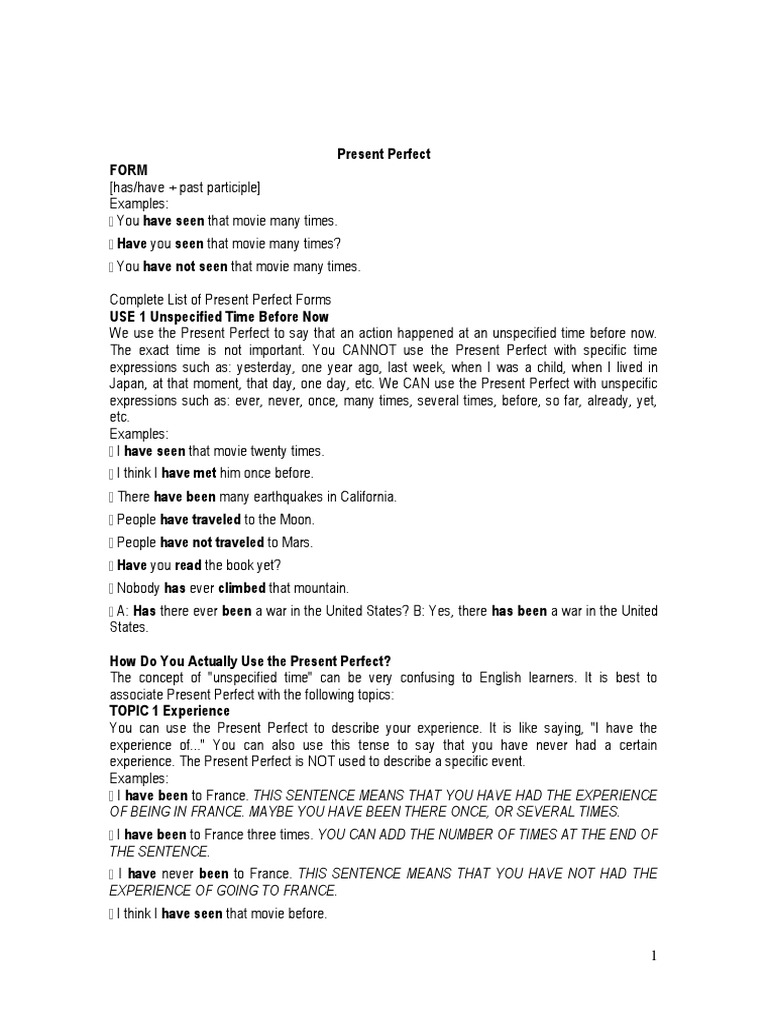 Present Perfect Form | PDF | Perfect (Grammar) | Language Mechanics