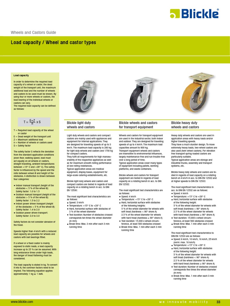 Load Capacity / Wheel and Castor Types: Wheels and Castors Guide | PDF ...