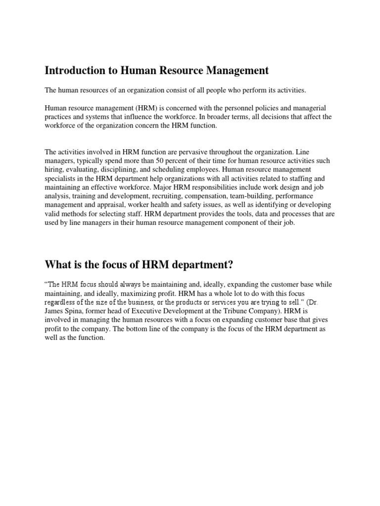 Introduction To HRM | PDF