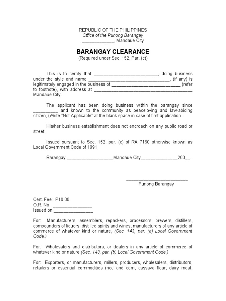 Barangay Clearance Form | PDF | Food Industry | Food And Drink