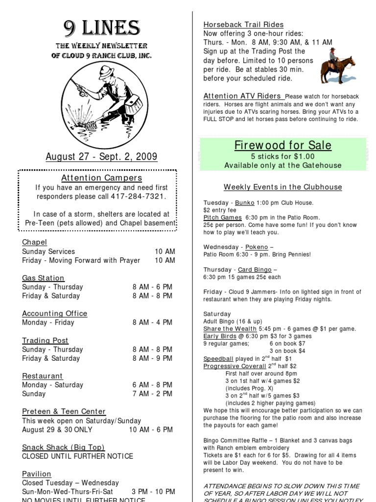 9 - Lines - August 27, 2009 | PDF | Equestrianism | Campsite