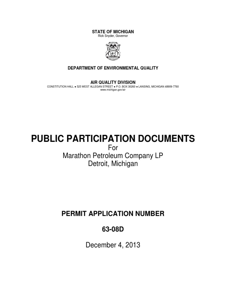 MDEQ Marathon Petroleum Permit 63-08D Fact Sheet | PDF | Clean Air Act ...