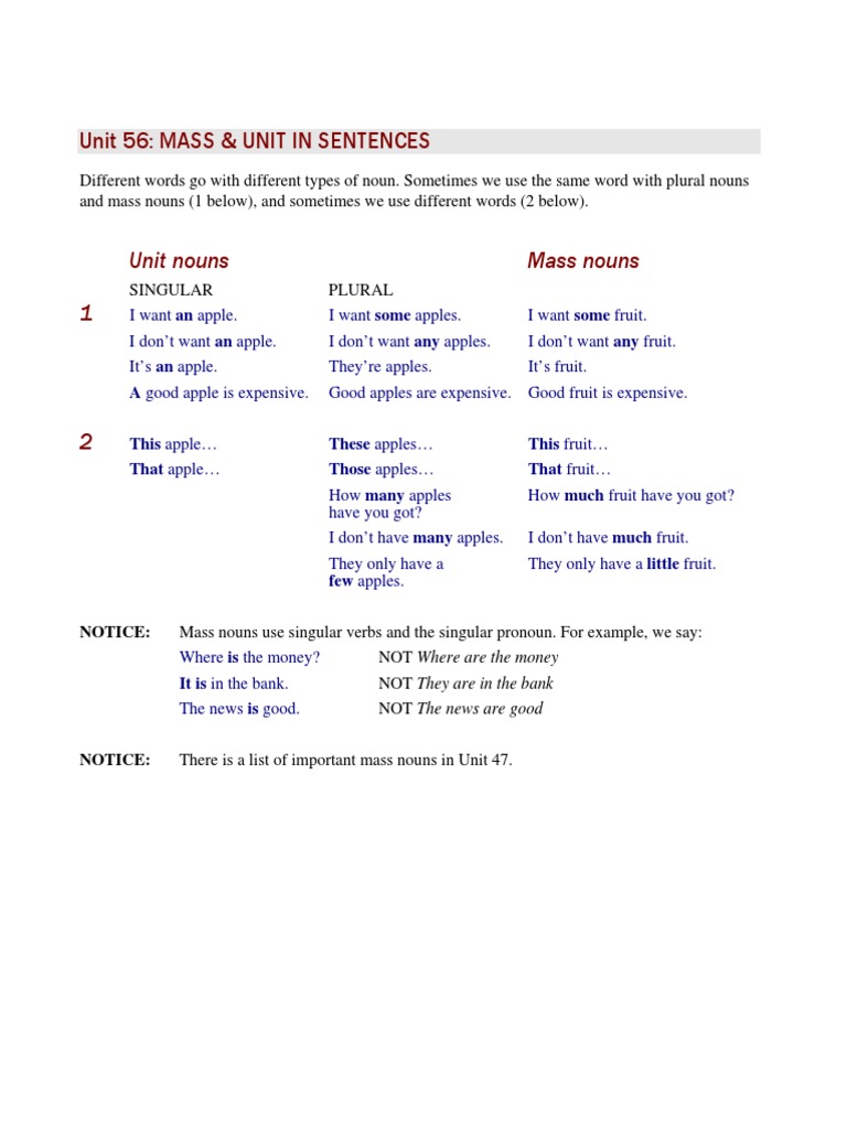 Unit 56: Mass & Unit in Sentences | PDF | Self-Improvement