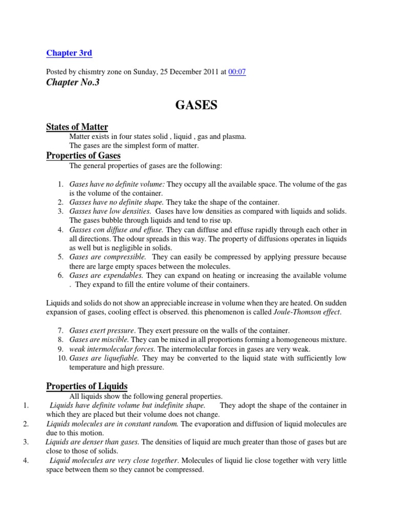 Chapter 3 Gases Pdf Gases Liquids