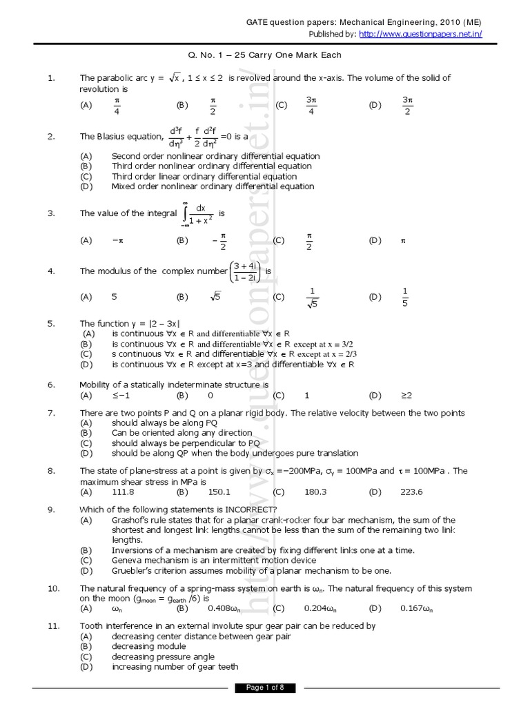 GATE 2010 Mechanical Engineering Papers | PDF | Science & Mathematics