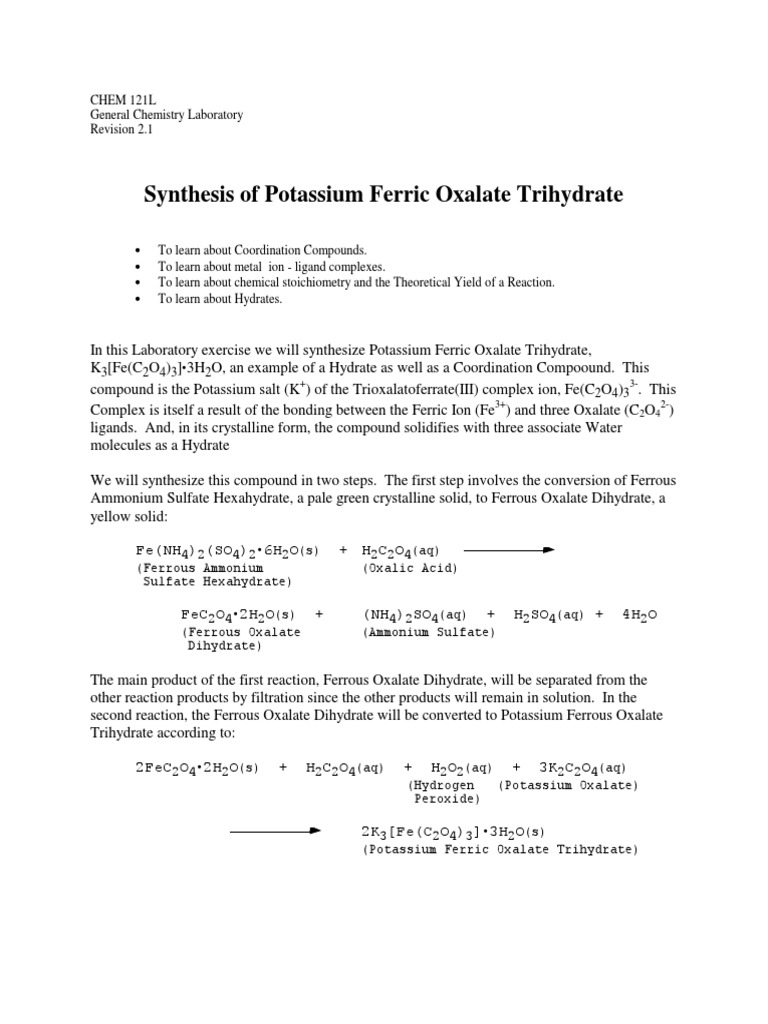 Ferric Oxalate | PDF | Coordination Complex | Ligand
