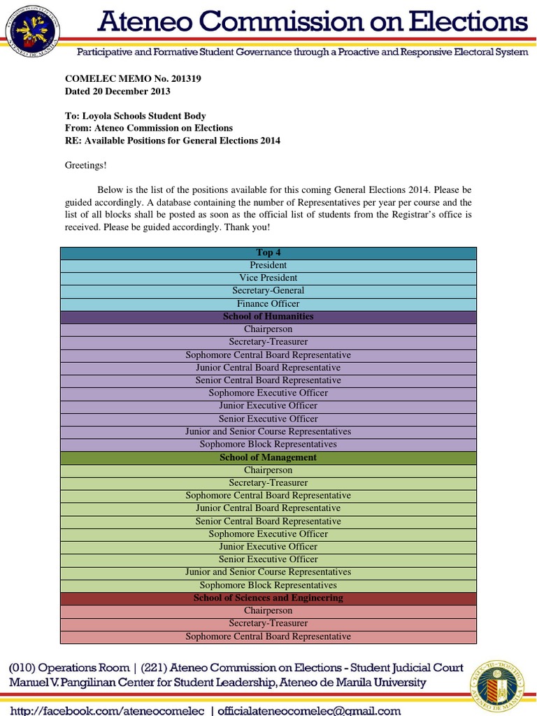 Memo 201319 Available Positions For General Elections 2014 | PDF