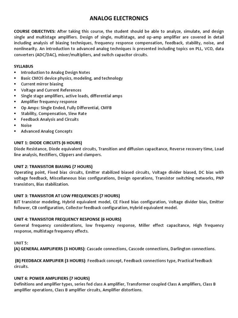 A Comprehensive Guide to Analog Electronics Circuit Design and Advanced Analog Concepts | PDF ...