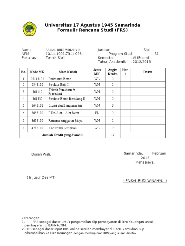 Contoh FRS Faisal Untag Samarinda | PDF