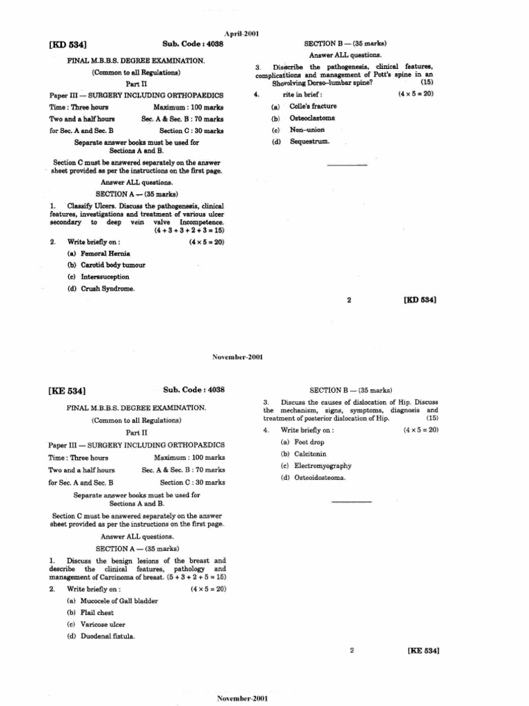 Surgery Question Papers | PDF | Orthopedic Surgery | Musculoskeletal System