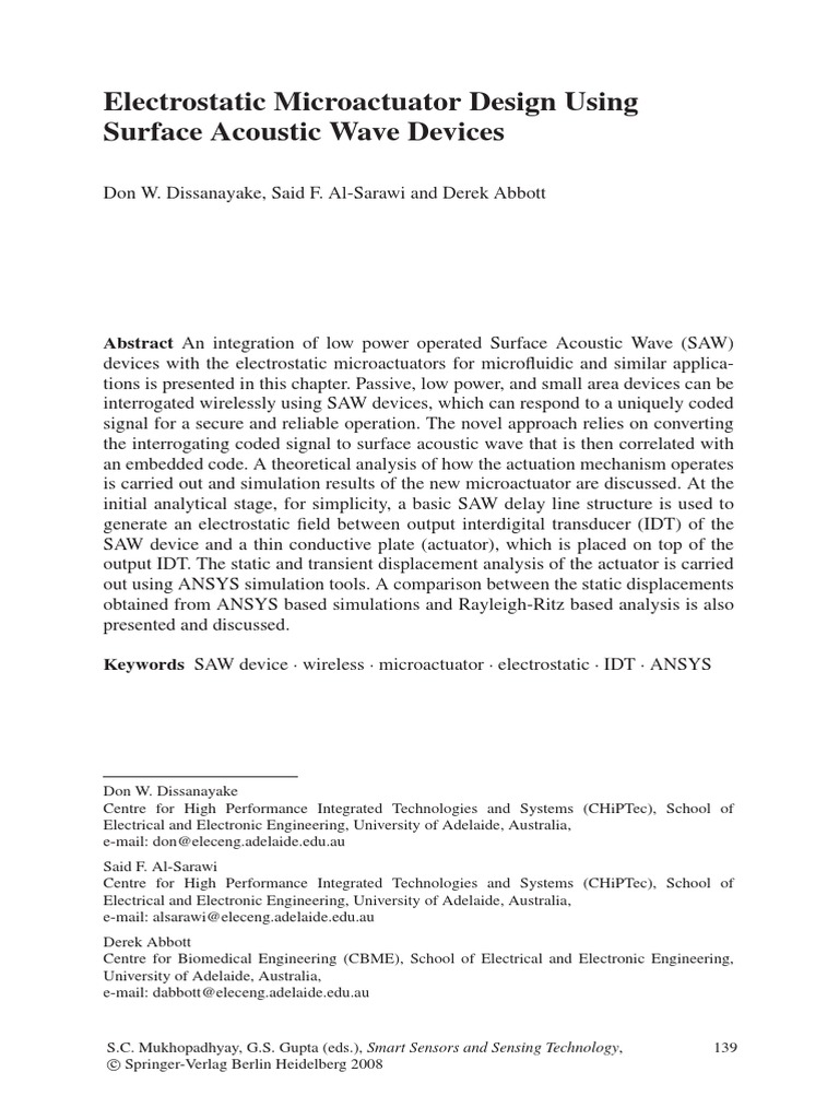 Electrostatic Microactuator Design Using Surface Acoustic Wave Devices ...