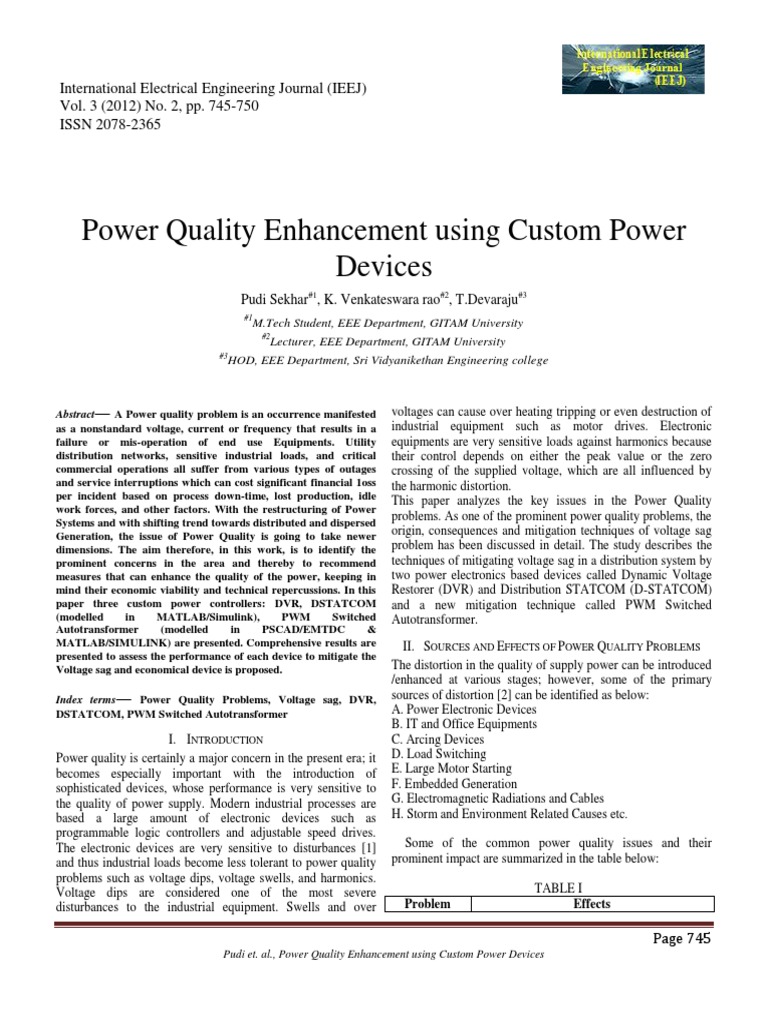 Maintaining Power Quality: Modeling and Simulation of Custom Power Devices for Voltage Sag ...