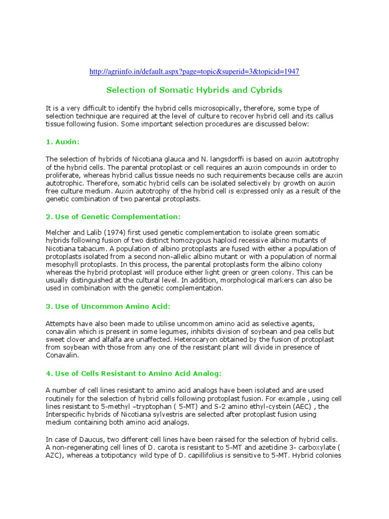 Somatic Hybrids and Cybrids | PDF | Hybrid (Biology) | Life Sciences