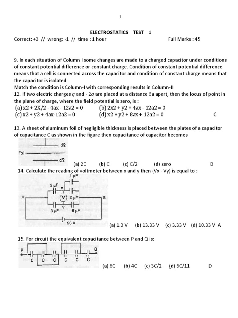 Electrostatics Test 1 | PDF