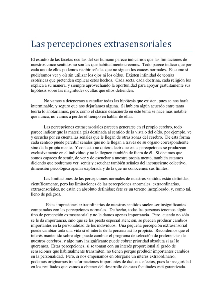 Las Percepciones Extrasensoriales | PDF | Percepción | Mente
