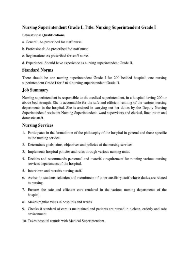 Nursing Superintendent Grade I | PDF | Nursing Home Care | Nursing