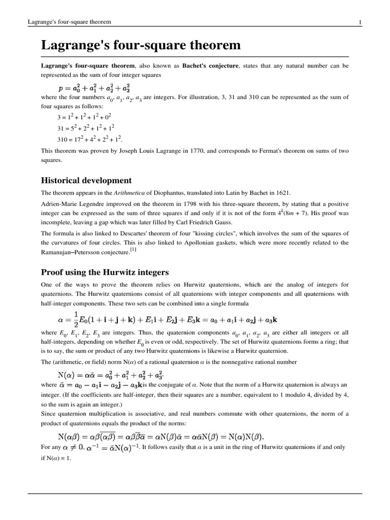 Lagrange's Four-Square Theorem | PDF | Number Theory | Abstract Algebra