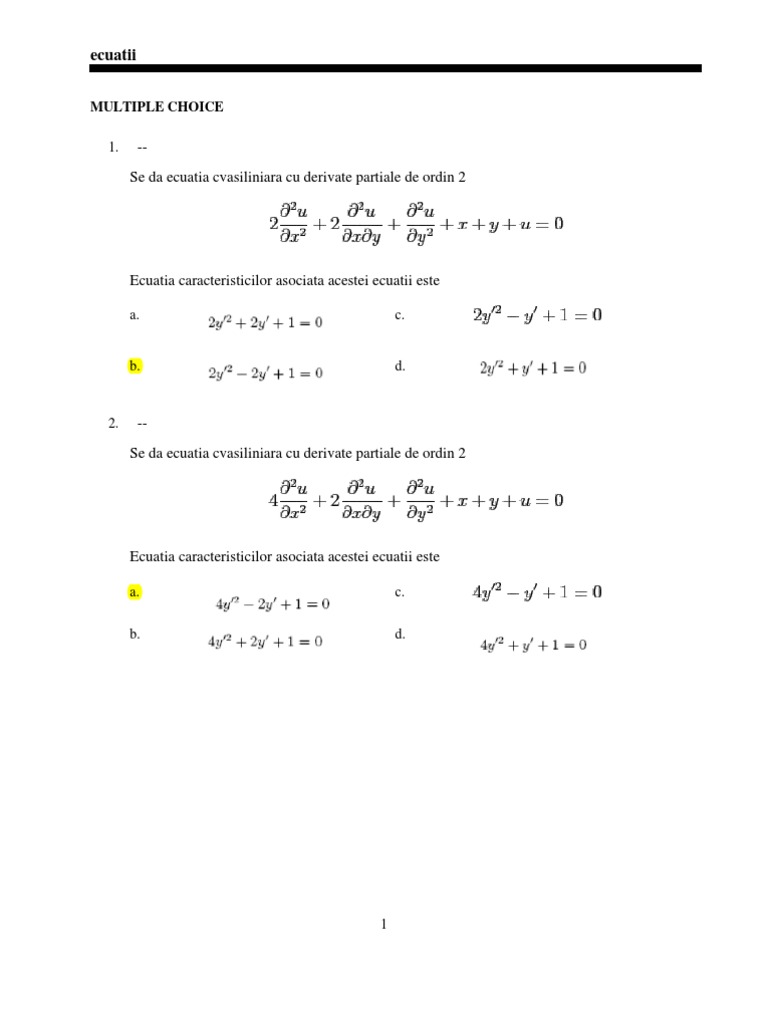 Ecuatii Cu Derivate Partiale | PDF