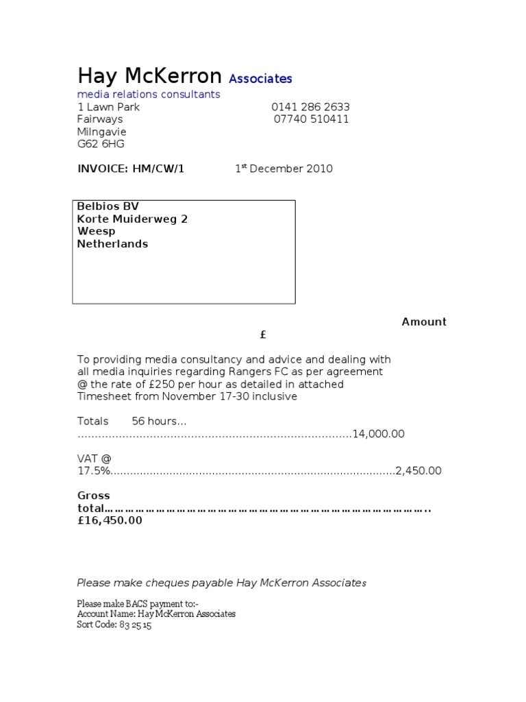 Hay McKerron Invoice 1 Revised PDF | PDF