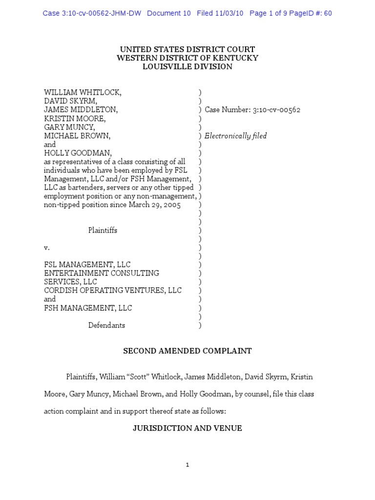 Second Amended Complaint | Gratuity | Class Action