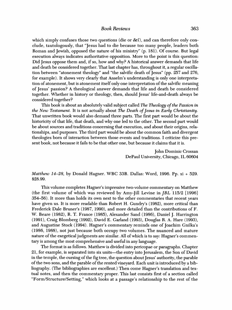 Dale C. Allison - Review of 'Matthew 14-28' by Donald Hagner | Download ...