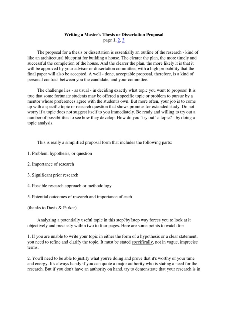 Writing A Master's Thesis or Dissertation Proposal | PDF | Thesis | Hypothesis