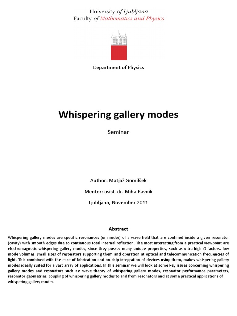 Whispering Gallery Modes | PDF | Resonance | Normal Mode