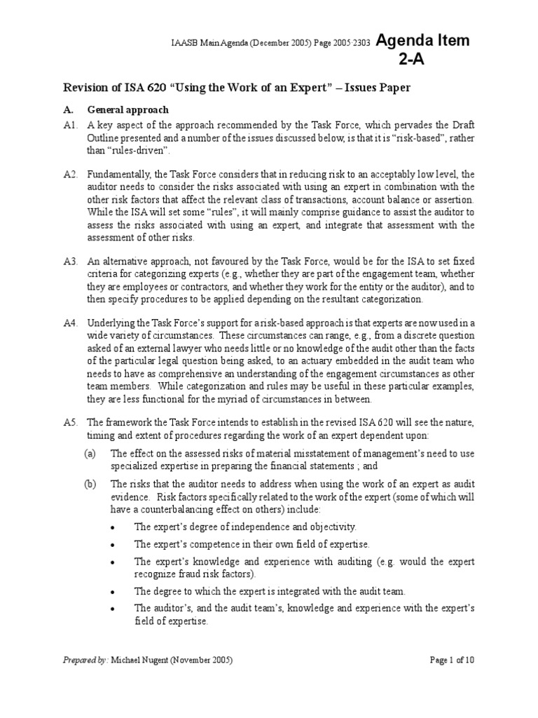 Agenda Item 2-A: Revision of ISA 620 "Using The Work of An Expert ...