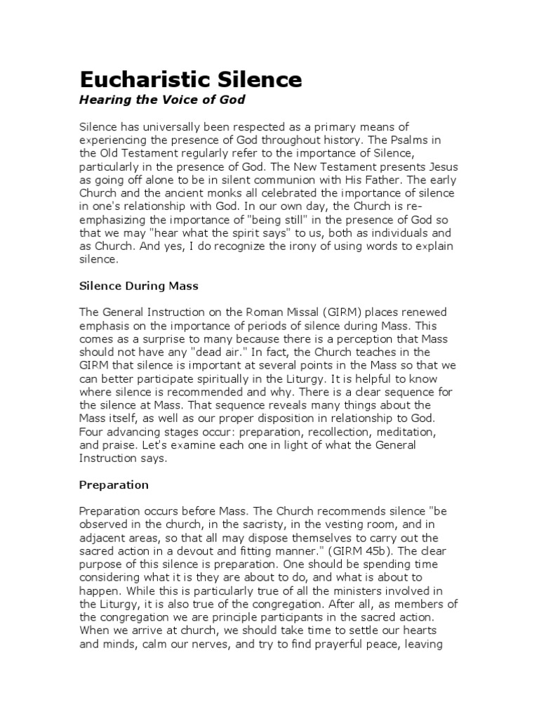 (Silence) - Eucharistic Silence | PDF | Confession (Religion) | Penance