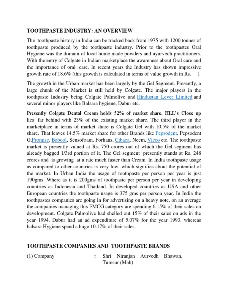 Toothpaste Industry | Brand | Oral Hygiene