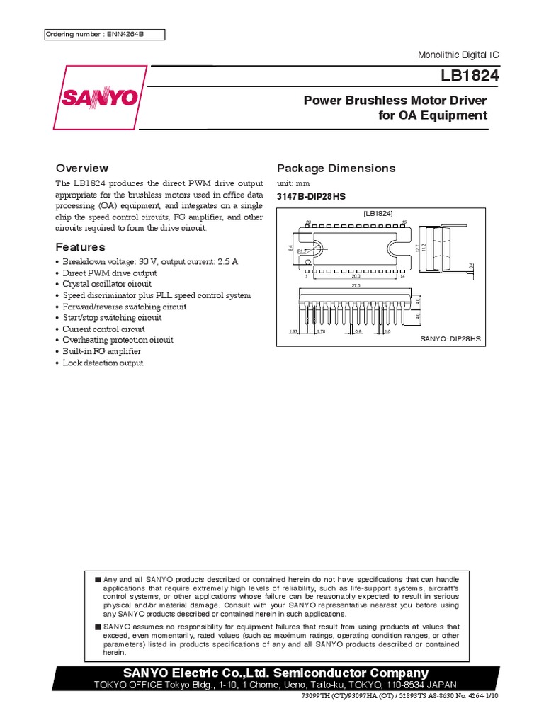 LB1824 Brushless Motor Driver IC | PDF | Power Supply | Amplifier