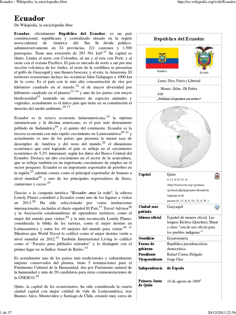 Ecuador - Wikipedia, La Enciclopedia Libre | PDF | Ecuador | Colombia