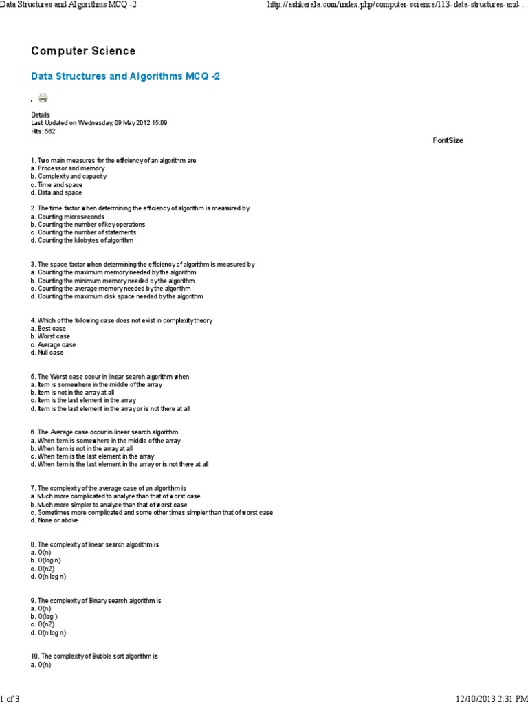 Data Structures And Algorithms Mcq 2 Pdf Array Data Structure Time Complexity 9073