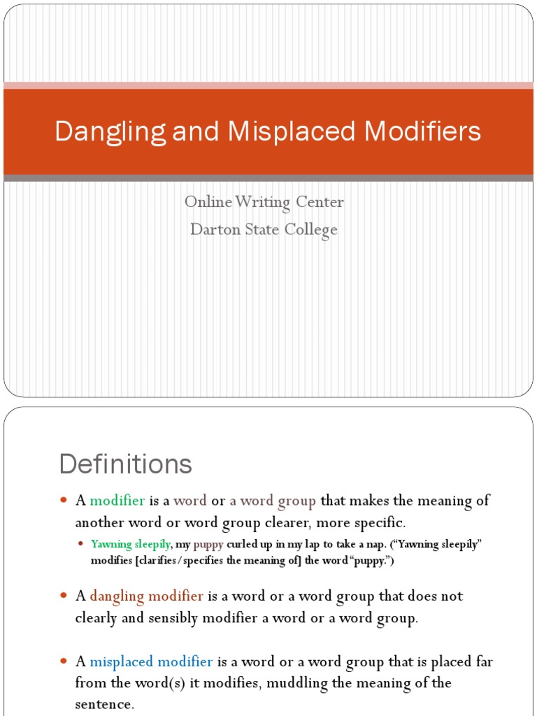 Dangling and Misplaced Modifiers | PDF | Sentence (Linguistics) | Word