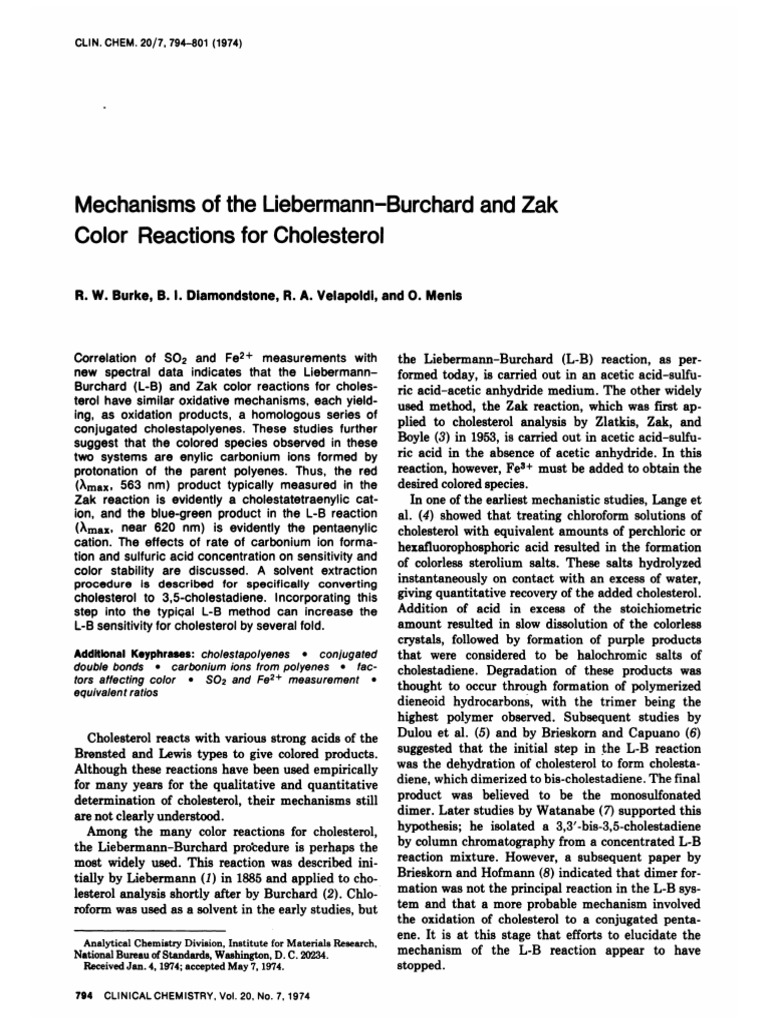 Liebermann-Burchard Test | PDF | Chemical Reactions | Acid