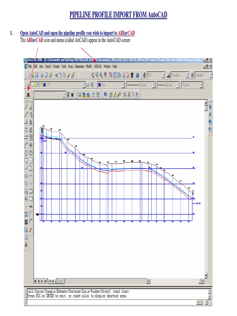 Pipeline Profile Import From Autocad | PDF | Contour Line | Map