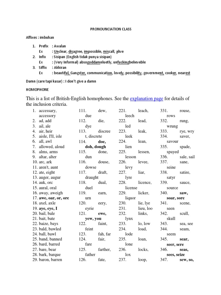 This Is A List of British-English Homophones. See The For Details of ...