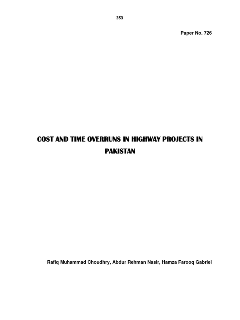 Cost and Time Overruns in Highway Projects in Pakistan | PDF | Survey ...