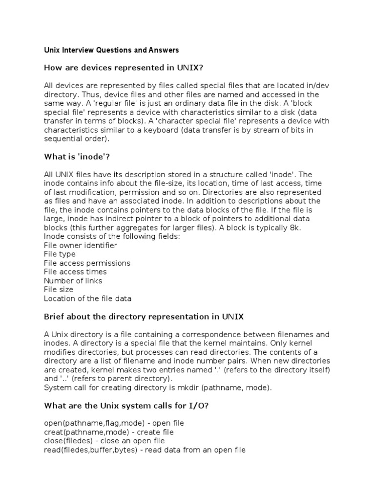 Unix Interview Questions And Answers Download Free Pdf Kernel Operating System Computer File