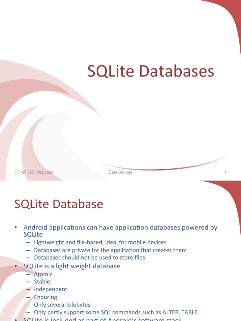 Sqlite Databases: Comp 355 (Muppala) Data Storage 1 | Download Free PDF | Data Management ...