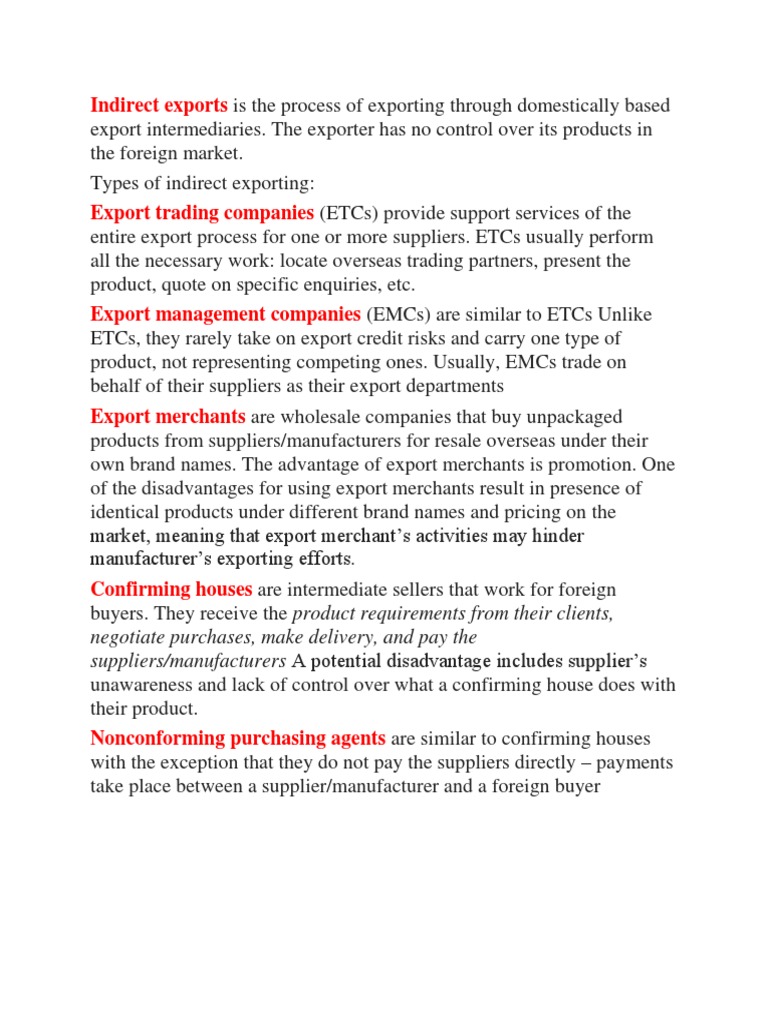Indirect Exports | PDF | Franchising | Exports
