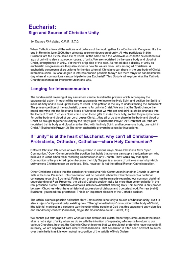 Eucharist-Sign and Source of Unity | PDF | Eucharist | Ecumenism